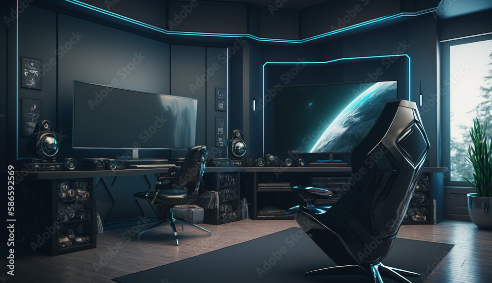 office gamer room tech futurist concept illustration technology ...