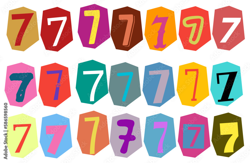 Number 7 - vector cut newspaper and magazine letters, paper style ...