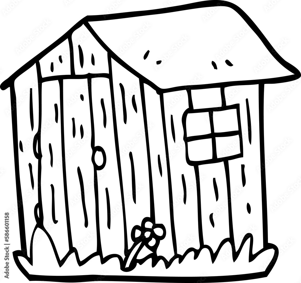 line drawing cartoon wooden shed Stock Illustration | Adobe Stock