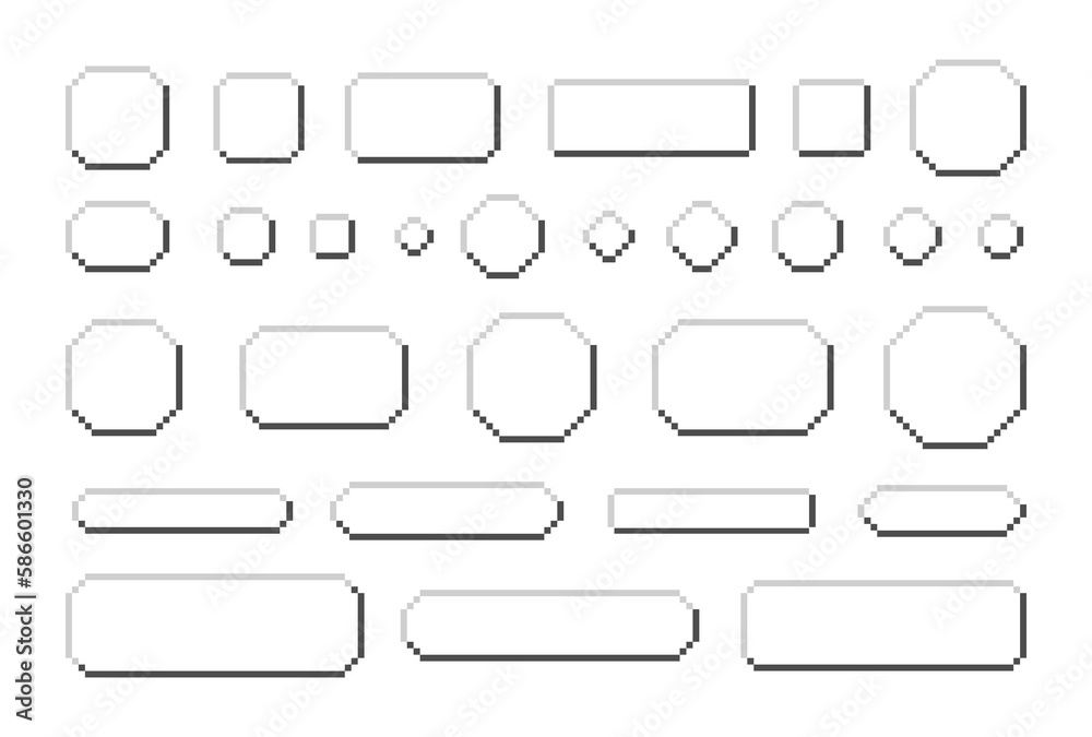 Pixel 8 bit button vector set. 8bit collection of pixelated buttons ...