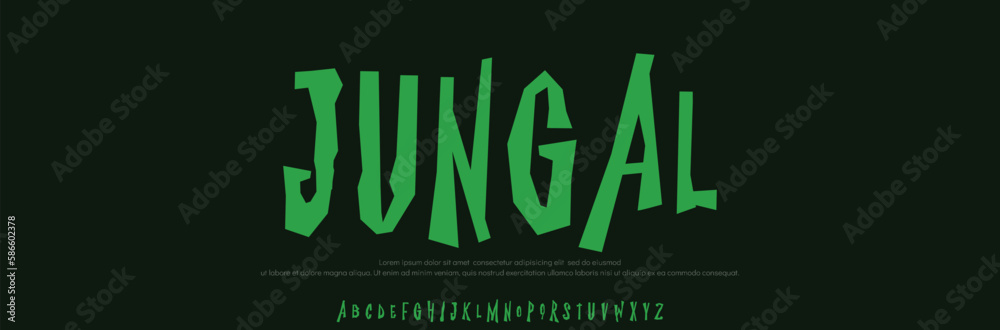 Jungal, Forest font, high uneven rough typeset, Halloween alphabet ...