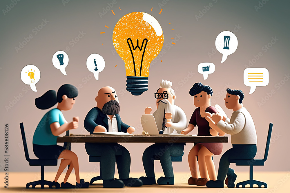 Team working together to solve problems, through discussions and meetings, denoted with solving ...