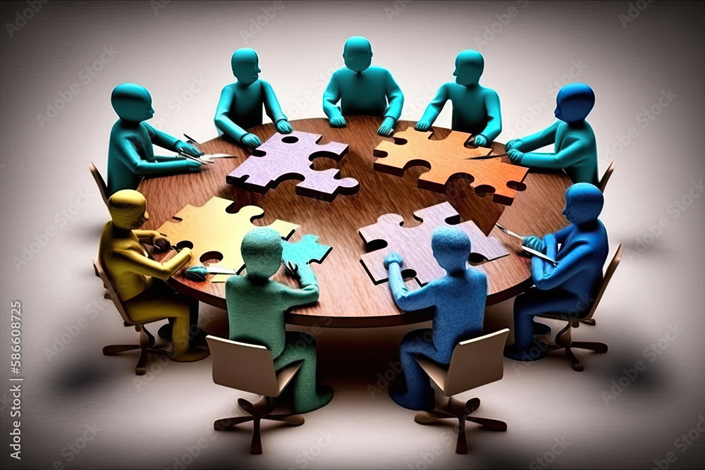 Team working together to solve problems, through discussions and ...