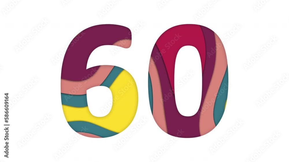 Multi-colored inscription number sixty 60 with colored spots floating ...