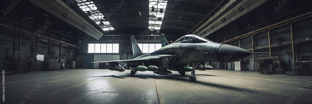 Interior View of a Generic Military Fighter Jet Parked Inside a ...