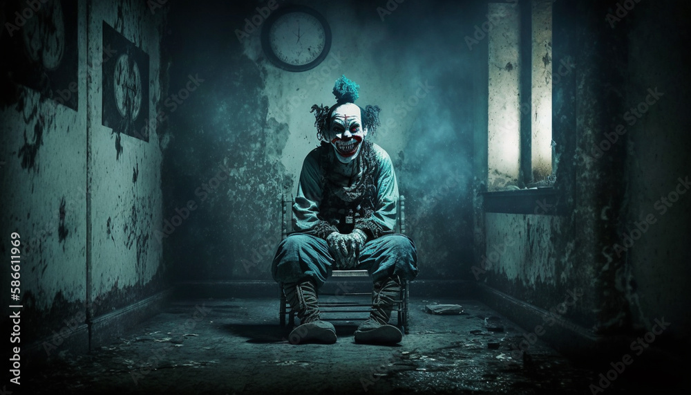 Inside a horror room with a hidden horror clown Stock Illustration ...