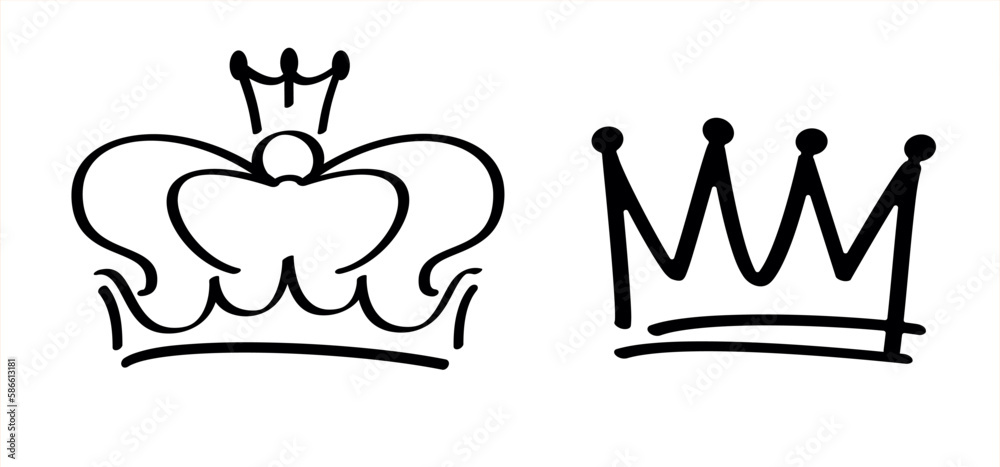 Cartoon sketch crown. Graffiti crown icon, Queen or king crowns. Royal ...
