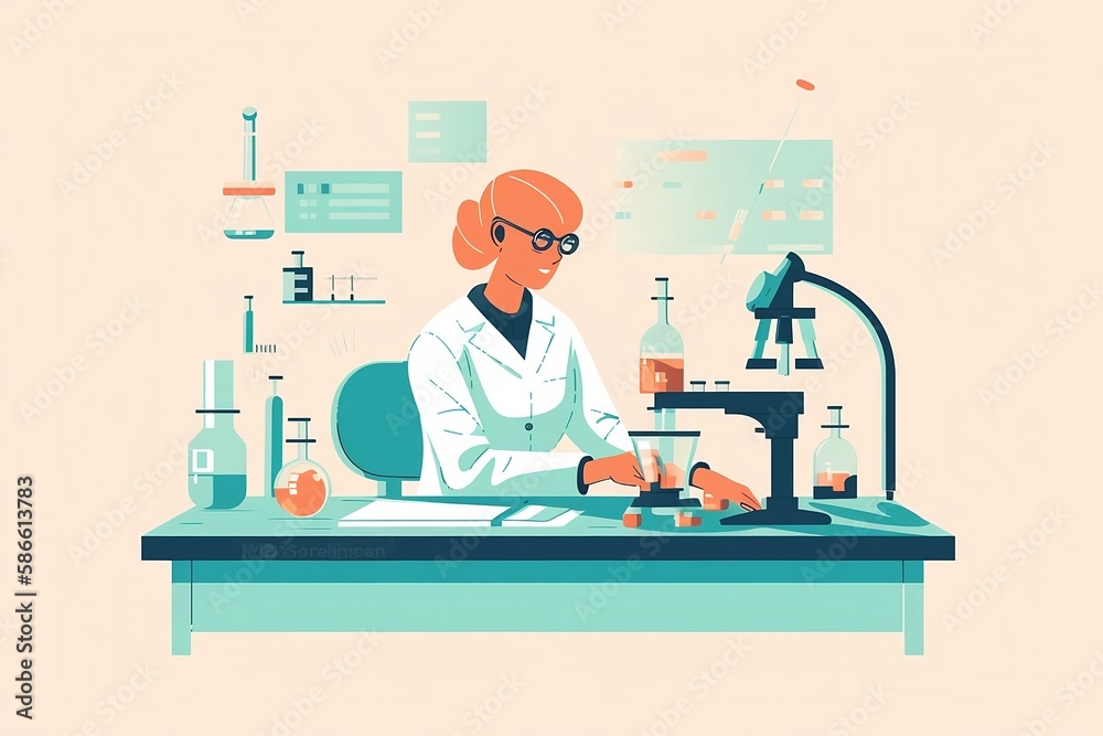 vector image of a woman working as a scientist, vector, flat design ...