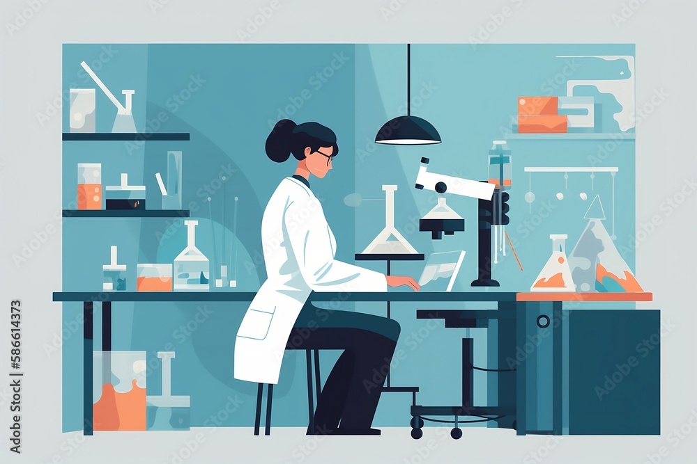 vector image of a woman working as a scientist, vector, flat design ...
