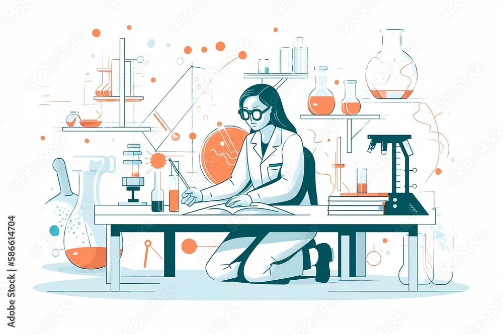 vector image of a woman working as a scientist, vector, flat design ...