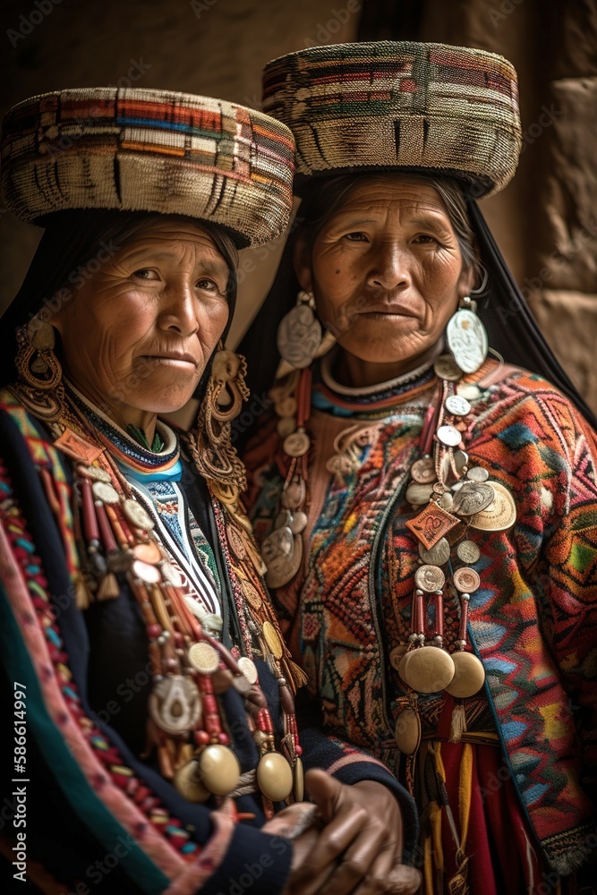 Quechua native indigenous women in their traditional costumes ...