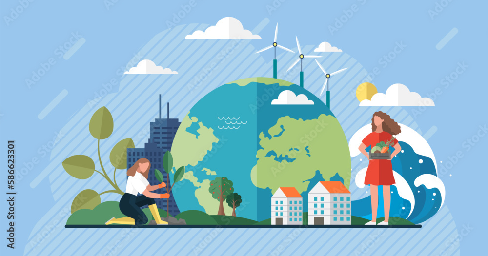 Tsunami with big waves over planet. Rising water levels on Earth lead ...