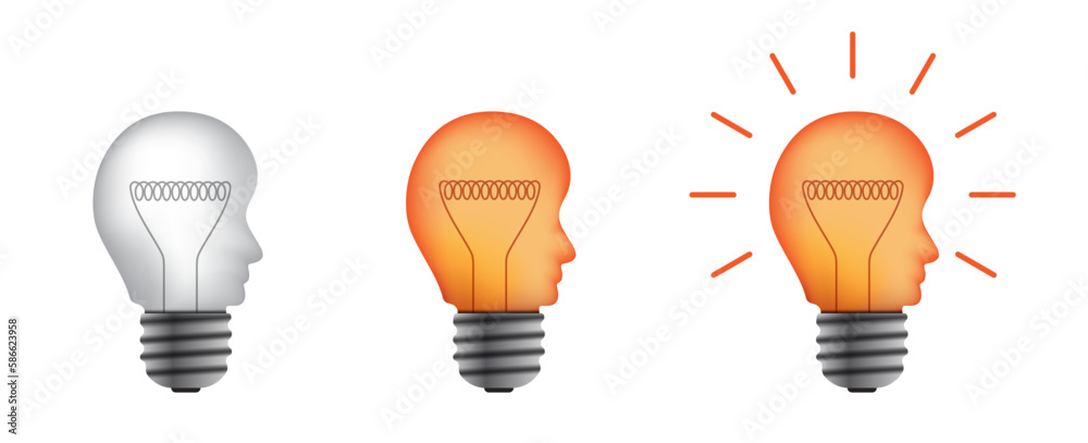 3d head shape light bulb, idea business vector design. Business concept ...
