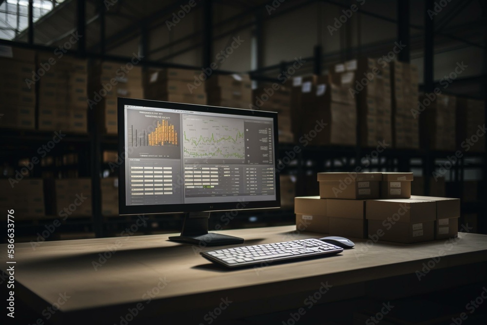 Laptop Computer Monitor Standing on a Table with a Trend Analysis ...