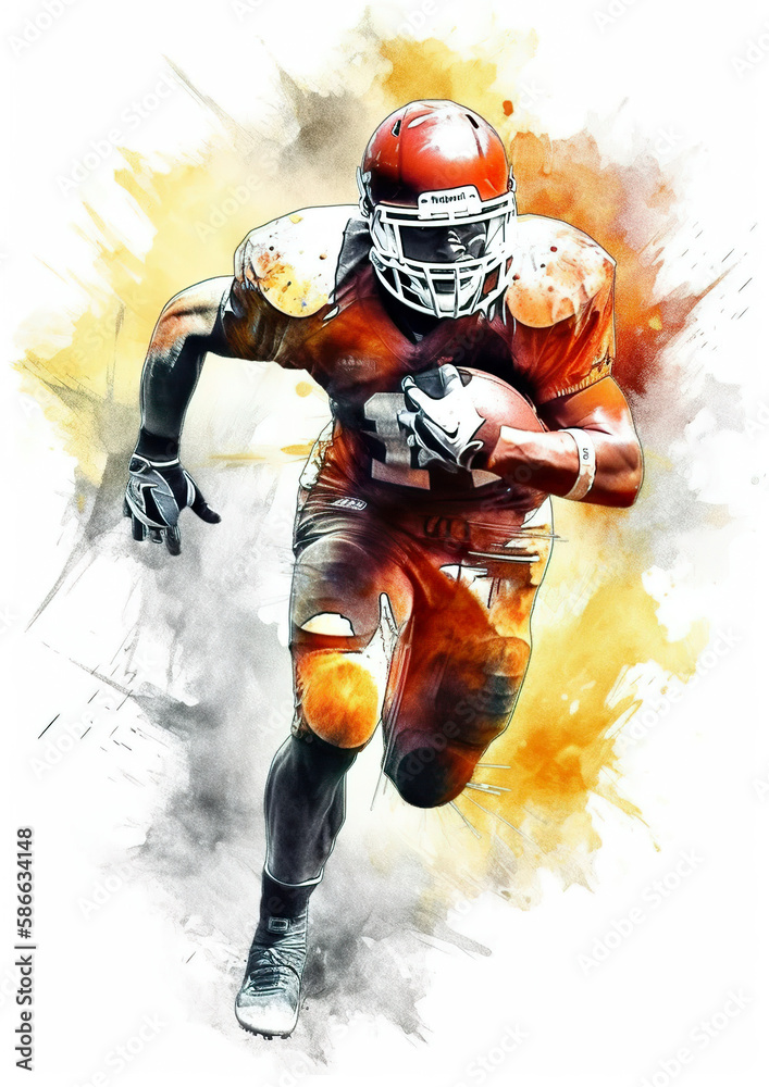 Watercolor abstract representation of American football. American ...