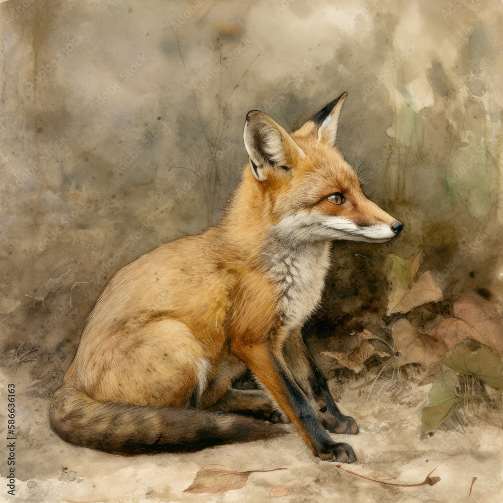 le dessin d'un renard en foret Stock Illustration | Adobe Stock