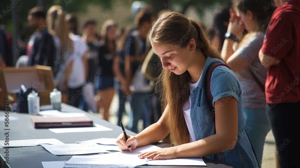 Generative AI, young teenagers registering for classes on a college ...