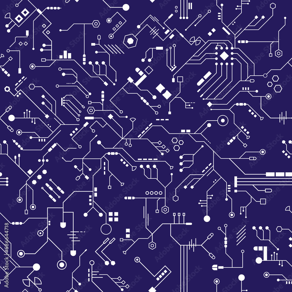 Seamless hardware motherboard pattern, computer circuit lines ...