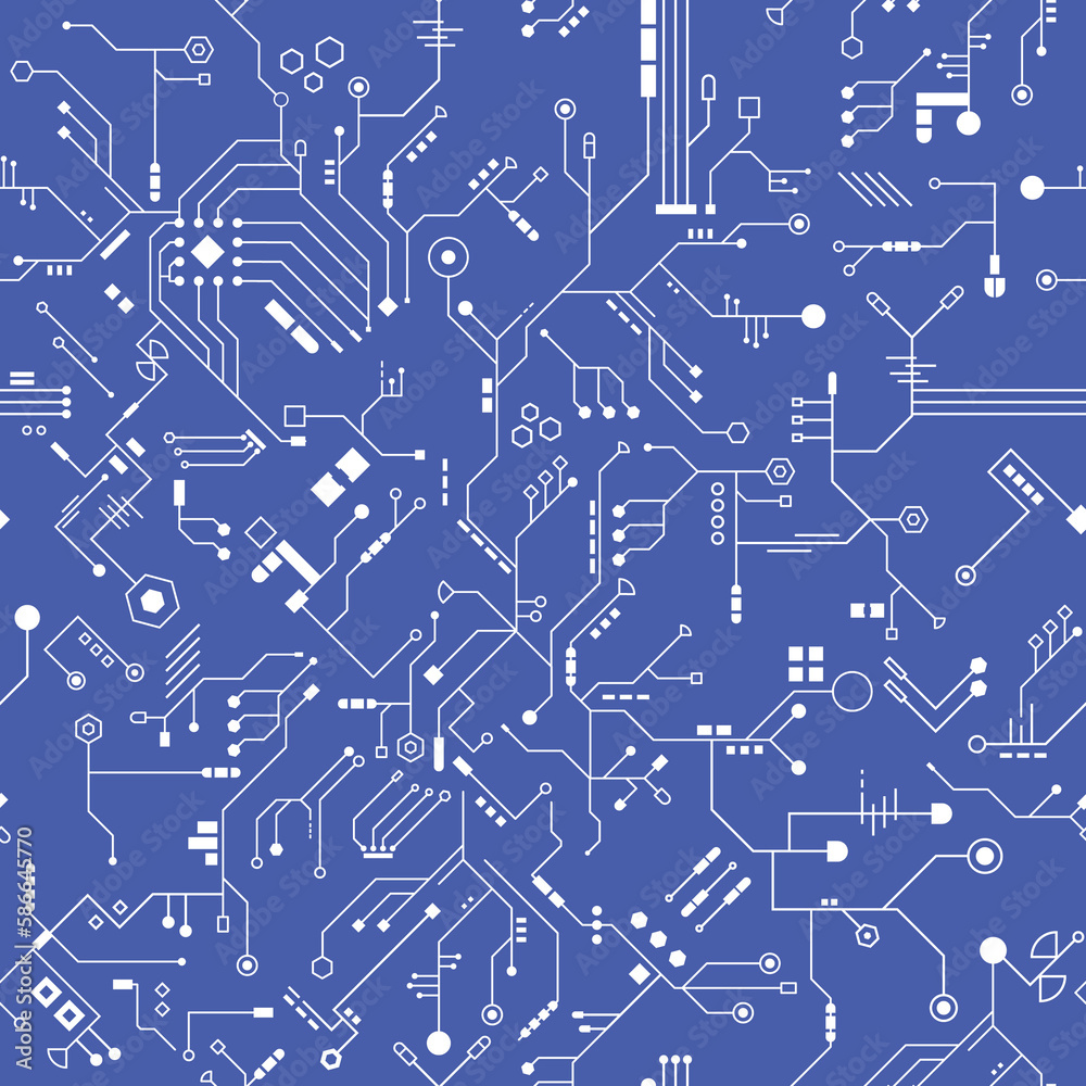 Seamless hardware motherboard pattern, computer circuit lines ...