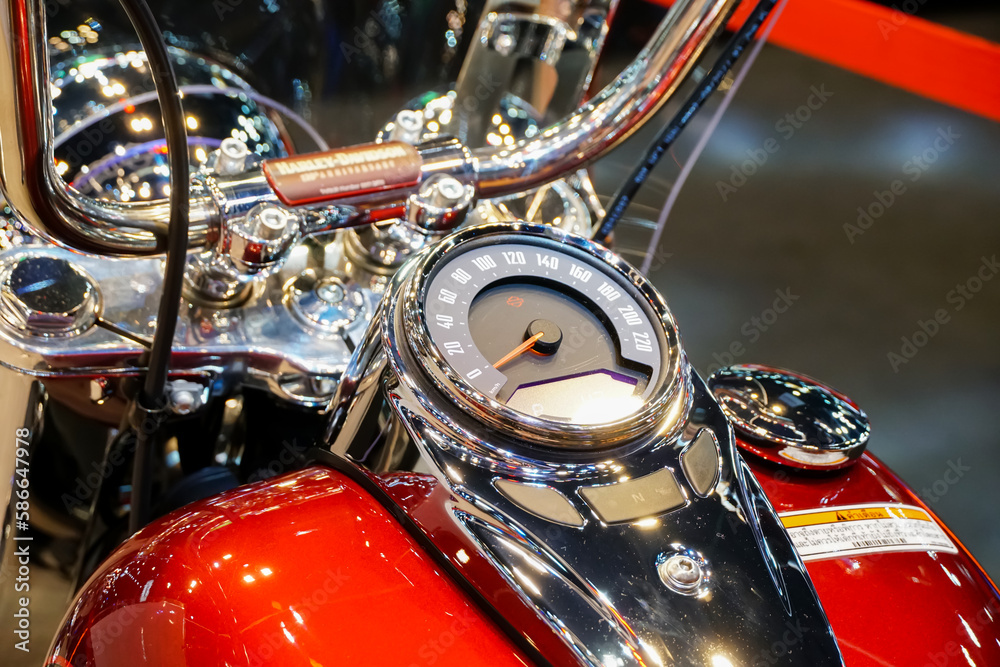 Bangkok, Thailand - 27 March 2023: Harley-Davidson. Close up of a ...
