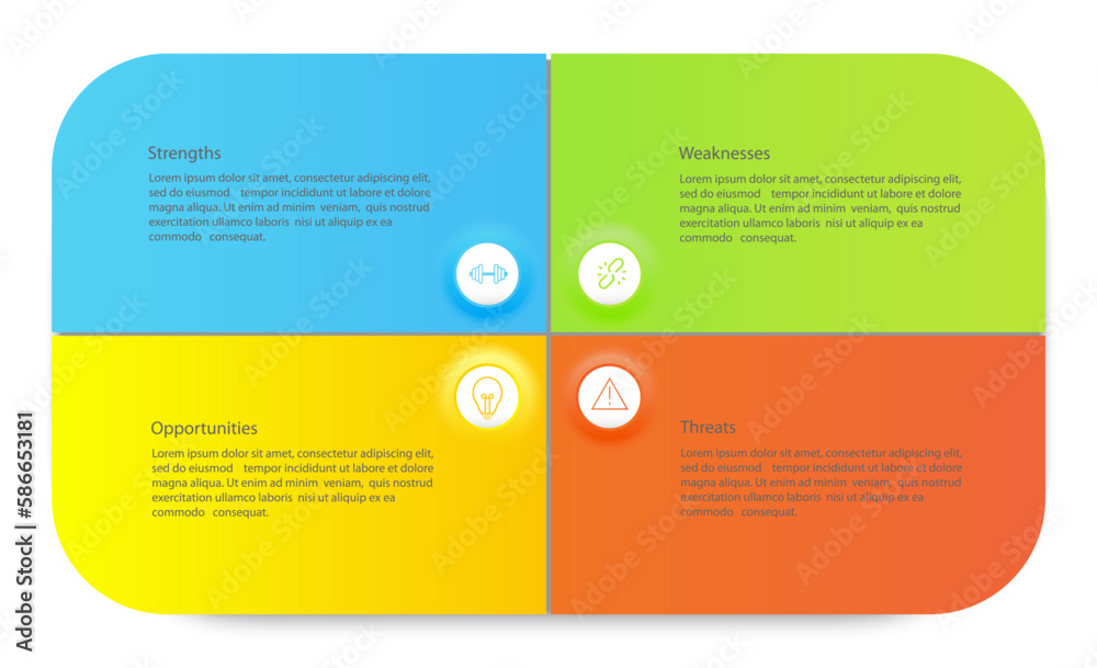 Swot infographic analysis template. Background with icon and Four ...