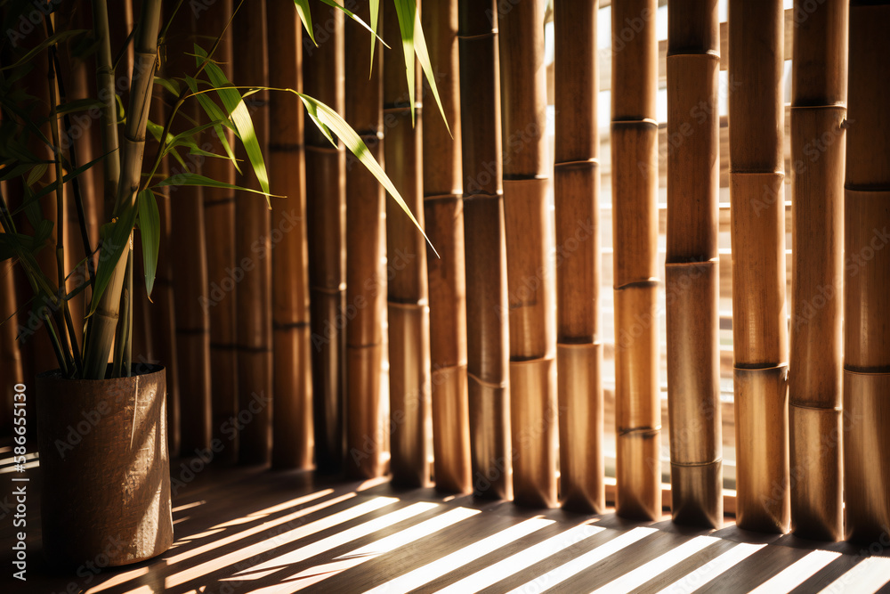 Soft and beautiful foliage dappled sunlight of tropical bamboo tree ...