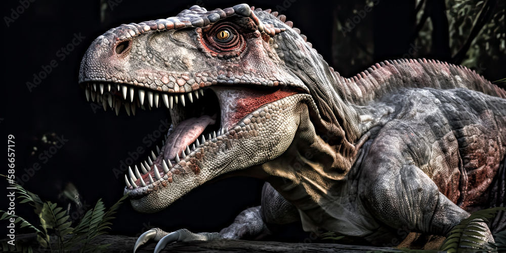 A mysterious grey T-Rex stands in a barren wasteland, its powerful ...