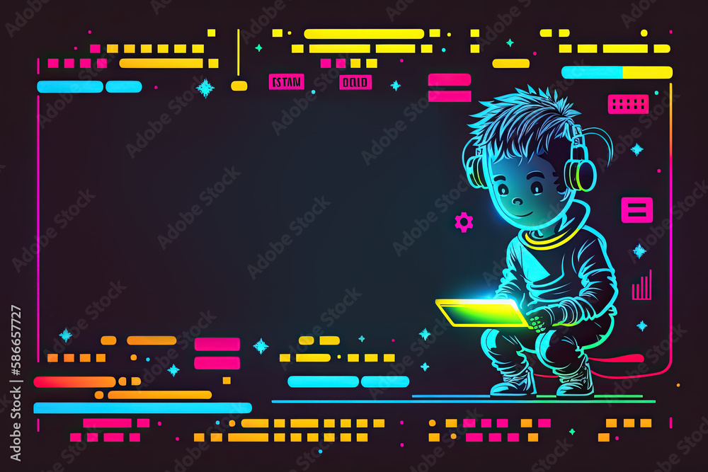 Kid Technology educational poster Neon banner, Generative AI Stock ...