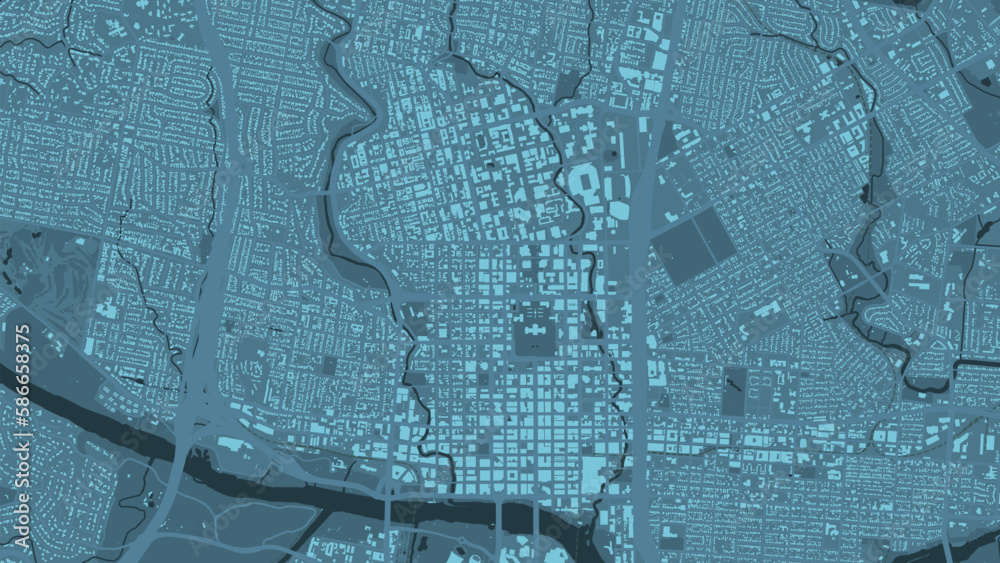 Detailed aqua blue vector map poster of Austin city, linear print map ...