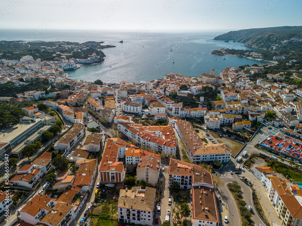 Aerial images of Cadaqués on the Costa Brava of Girona European tourist ...