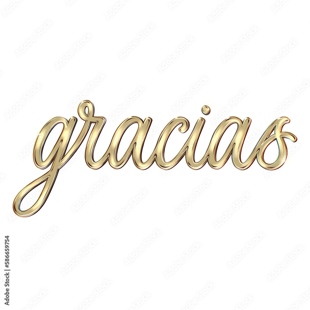 Gracias - hand written 3D effect golden lettering. Thank you in Spanish ...