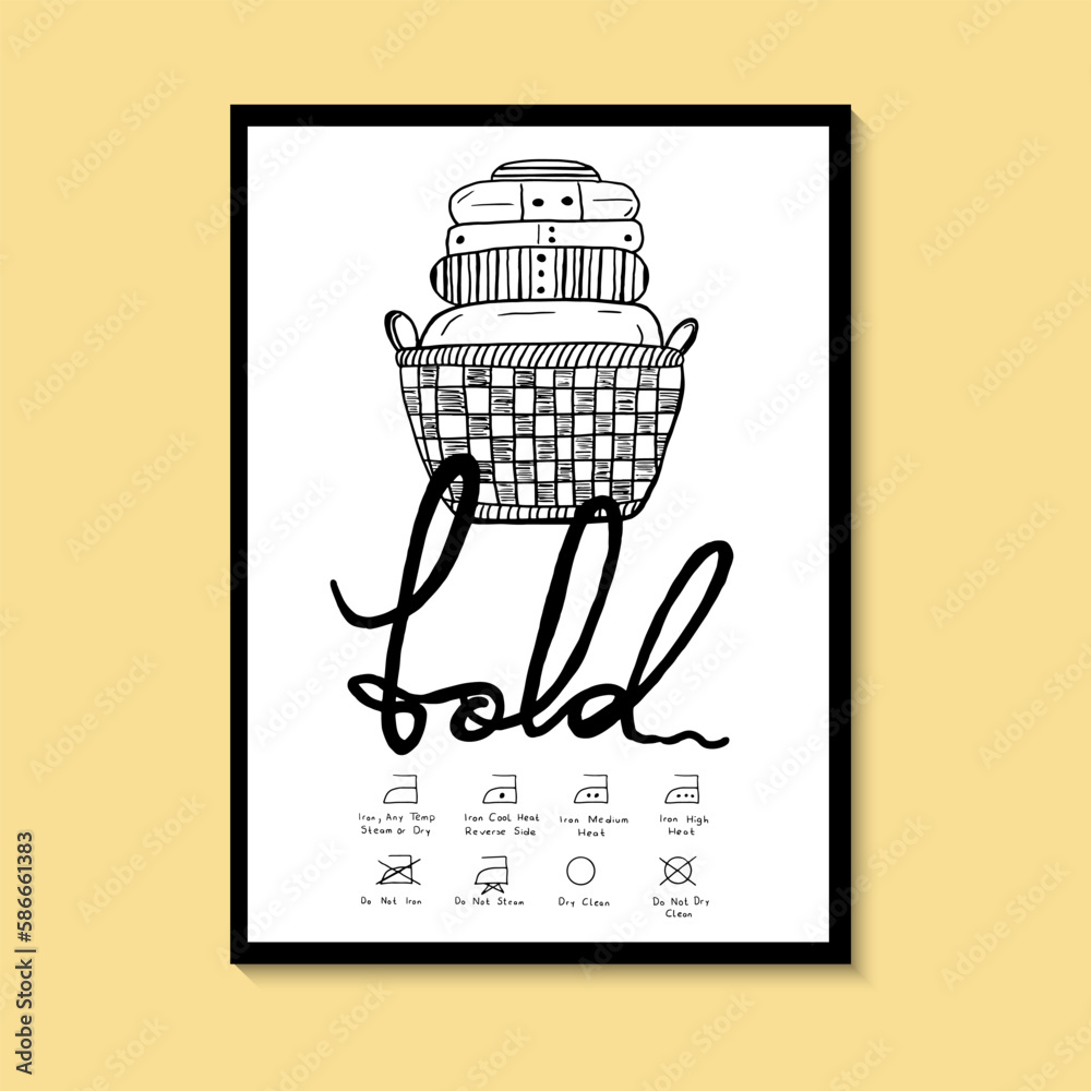 Laundry room fold vector. For prints on the frame, posters, cards. Hand ...