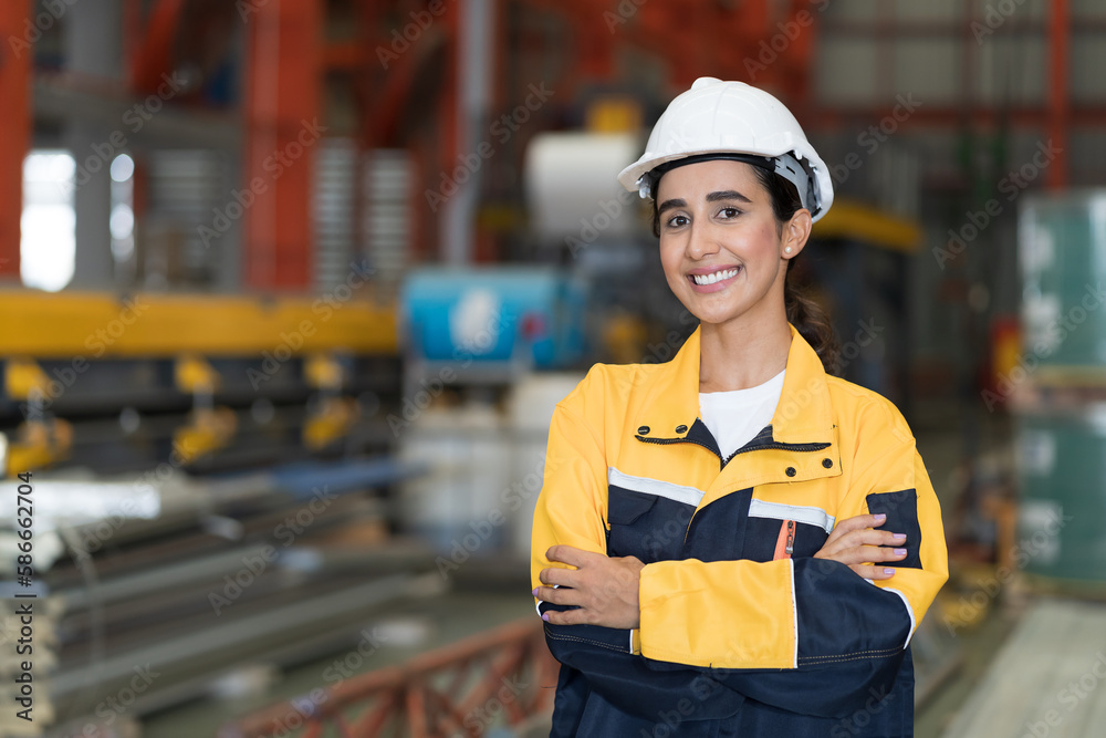 Female factory worker at manufacturing lines in factory. Female ...