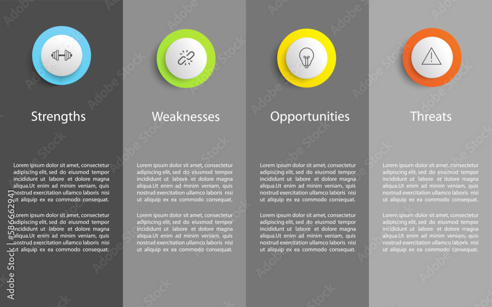 Swot infographic analysis template. Background with icon and Four ...
