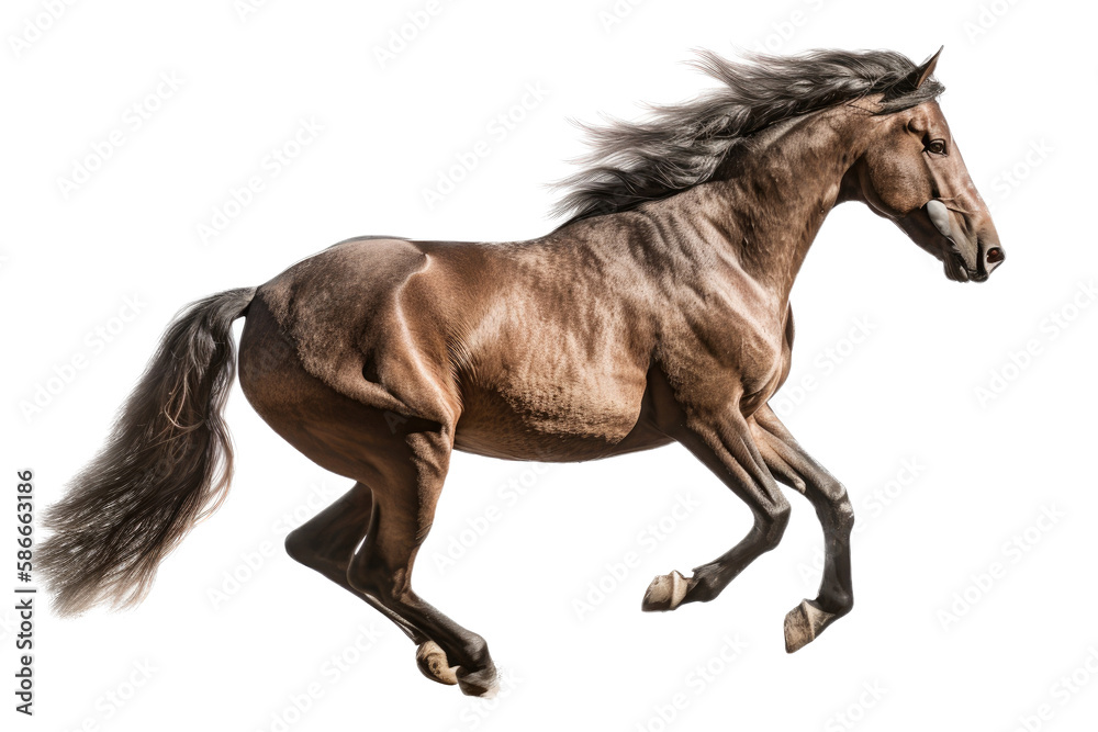 an equestrian-themed photographic illustration of a white horse mustang ...