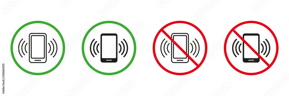 Mobile Phone Call Red and Green Warning Signs. Cell Phone Zone Line and ...