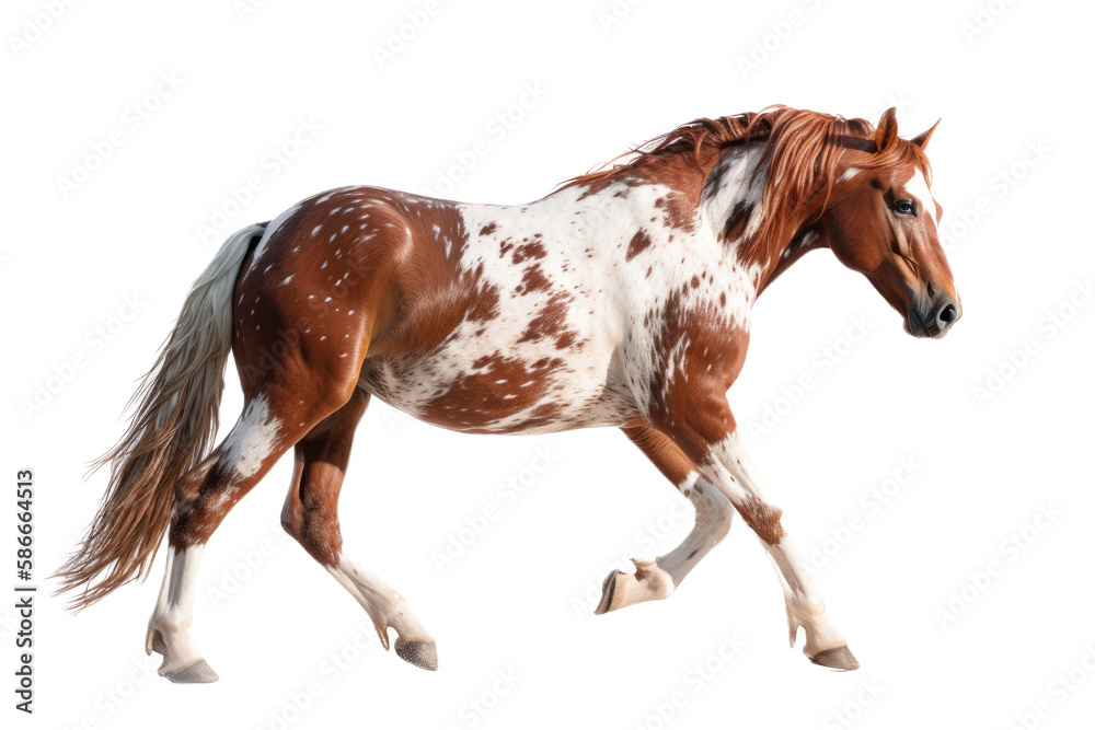 an equestrian-themed photographic illustration of a painted pinto horse ...