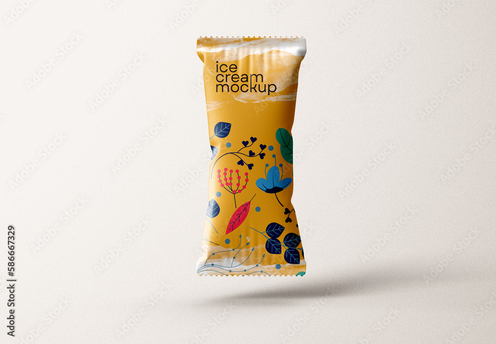 Single Ice Cream Packaging Mockup – Realistic Floating Snack Wrapper ...