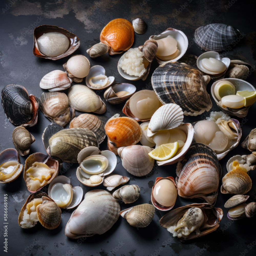 Des coquillages et des fruits de mer avec du citron Stock Photo | Adobe ...