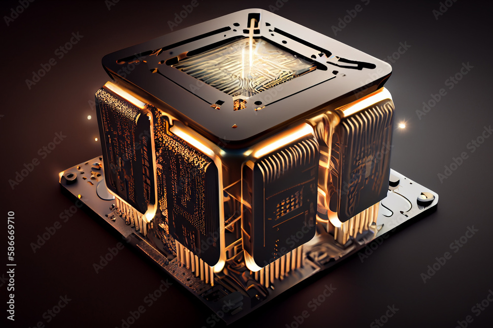 Microcircuits of a modern powerful microprocessor in the rays of light ...