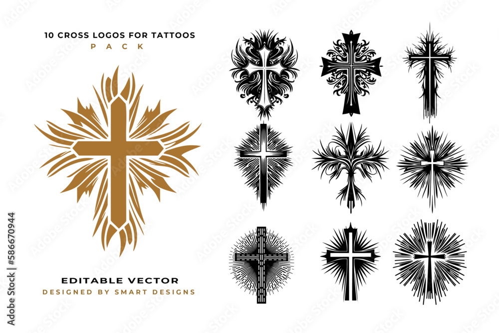 Cross Logos for Tattoos Pack x10 Stock Vector | Adobe Stock