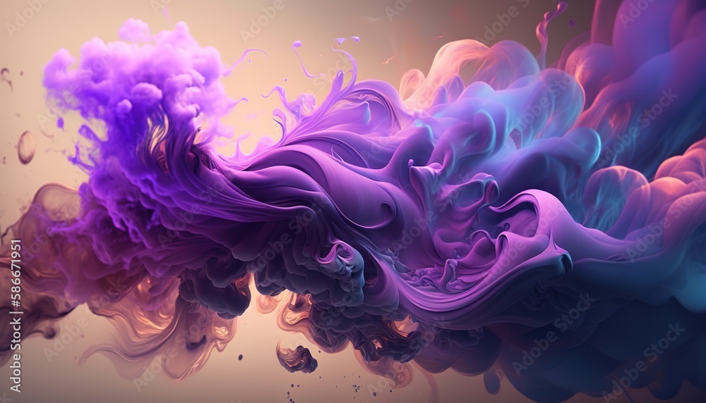 Generative AI, Flowing lavender violet liquid and smoke with splashes ...