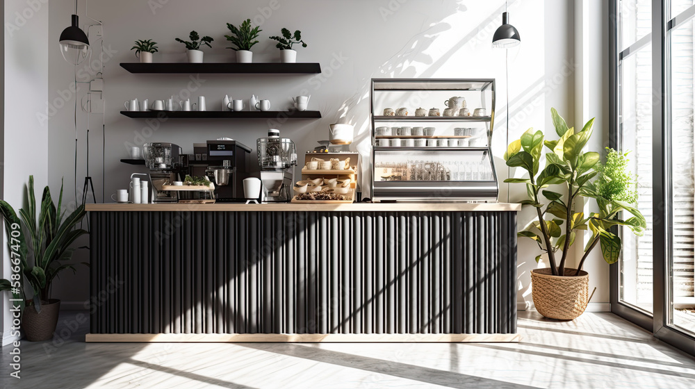 Luxury Cafe Design with Corrugated Counter, Cake Display Fridge, and ...