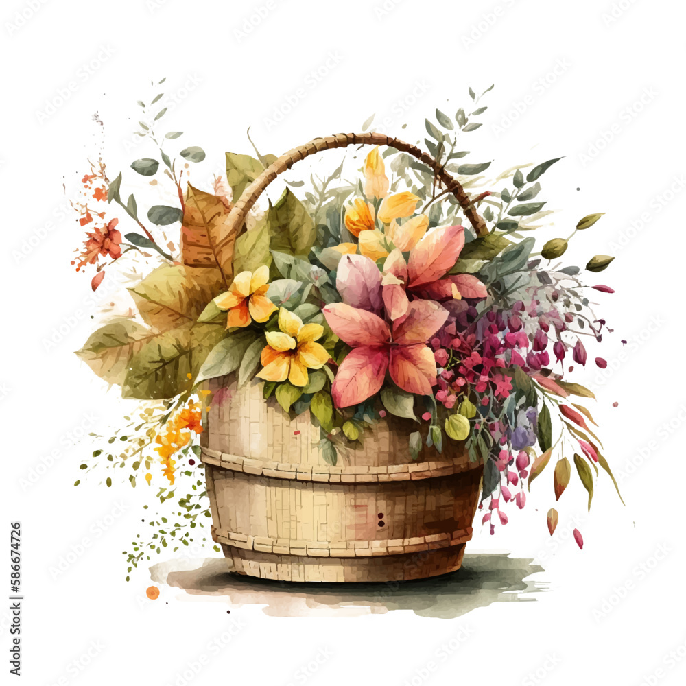 Watercolor Flowers Clipart vector, Easter Basket Png, Spring Floral ...