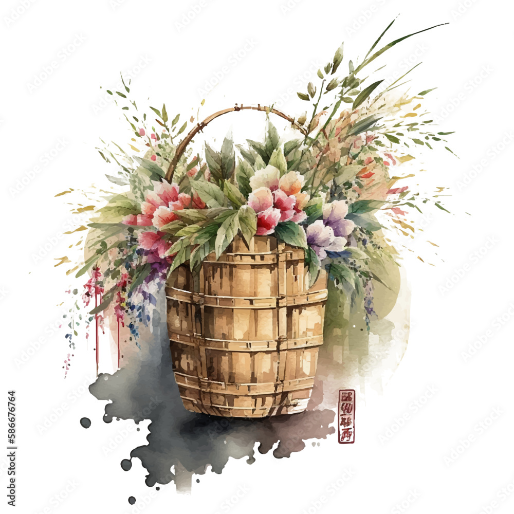 Watercolor Flowers Clipart vector, Easter Basket Png, Spring Floral ...
