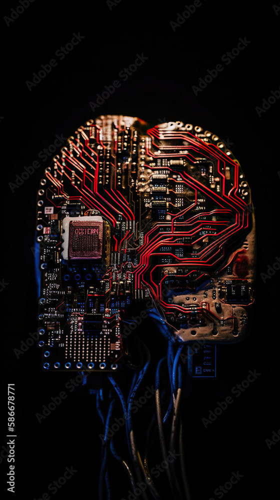 small chip in the shape of a human brain. Concept of new technology of ...