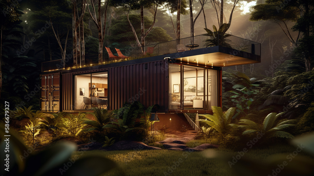 Detail of house made with containers in nature. Creative architecture ...