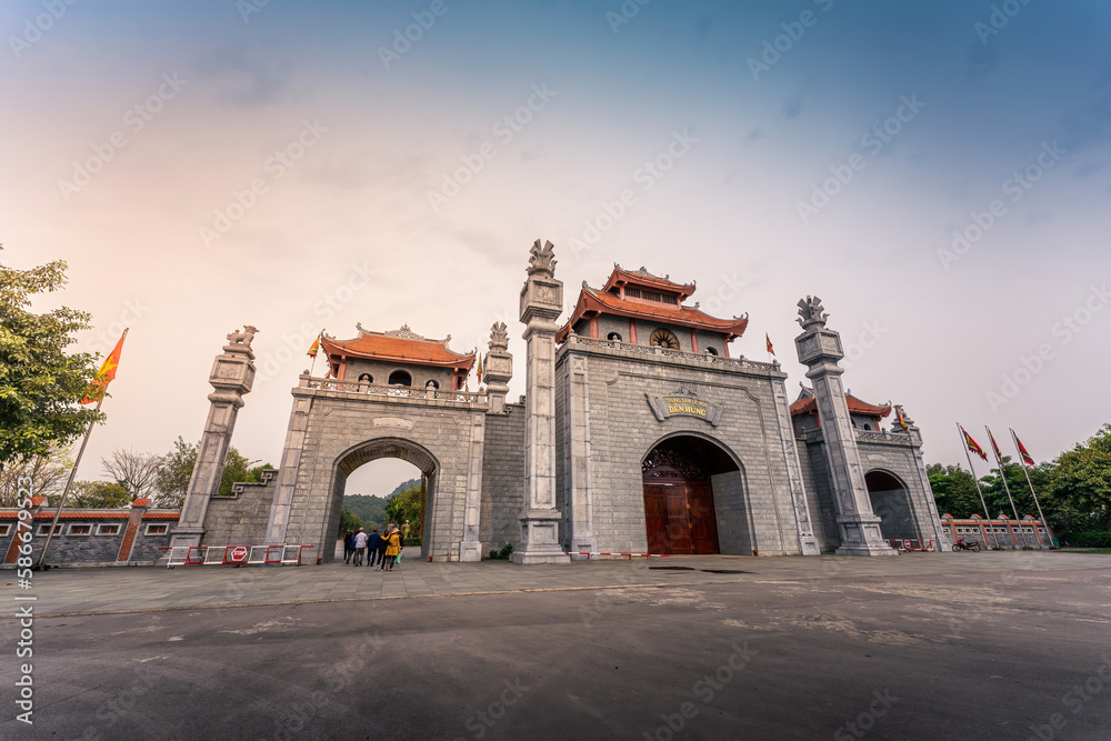 Main gate of Hung King Temple, Phu Tho Province, Vietnam. Text on gate ...