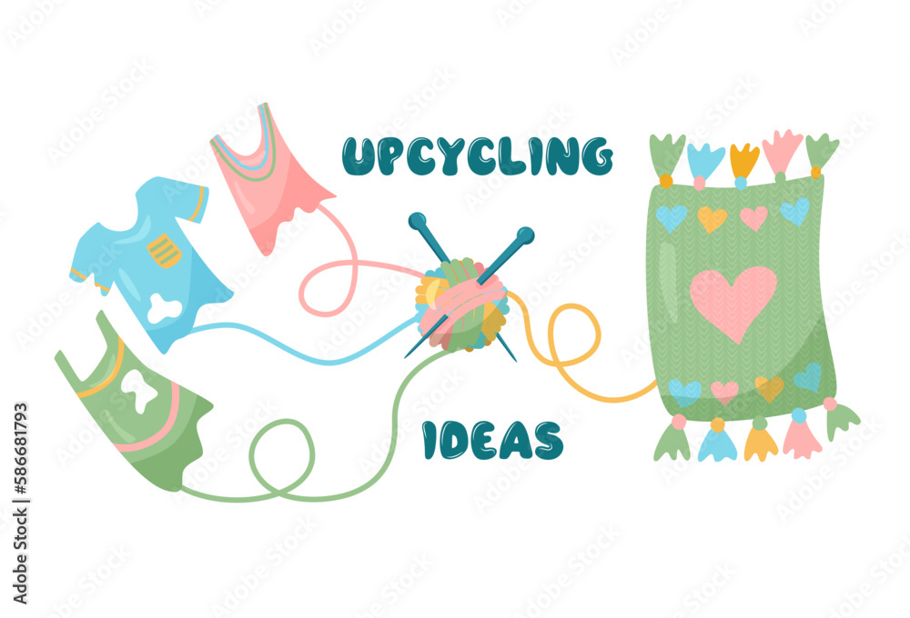 Vector cartoon illustration of upcycling process on white background ...