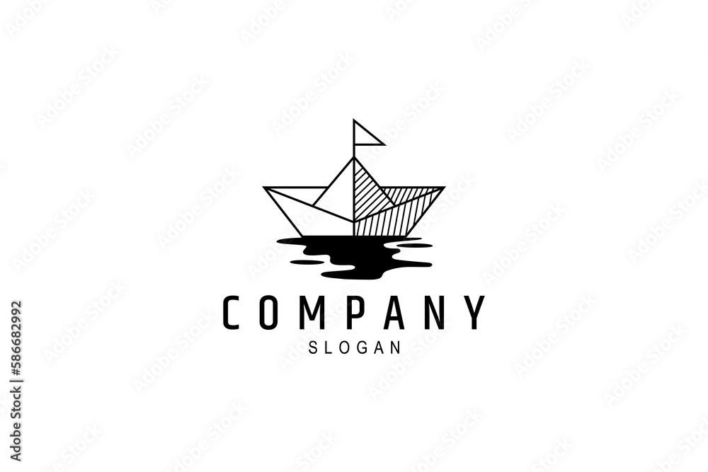paper boat logo sailing on water Stock Vector | Adobe Stock